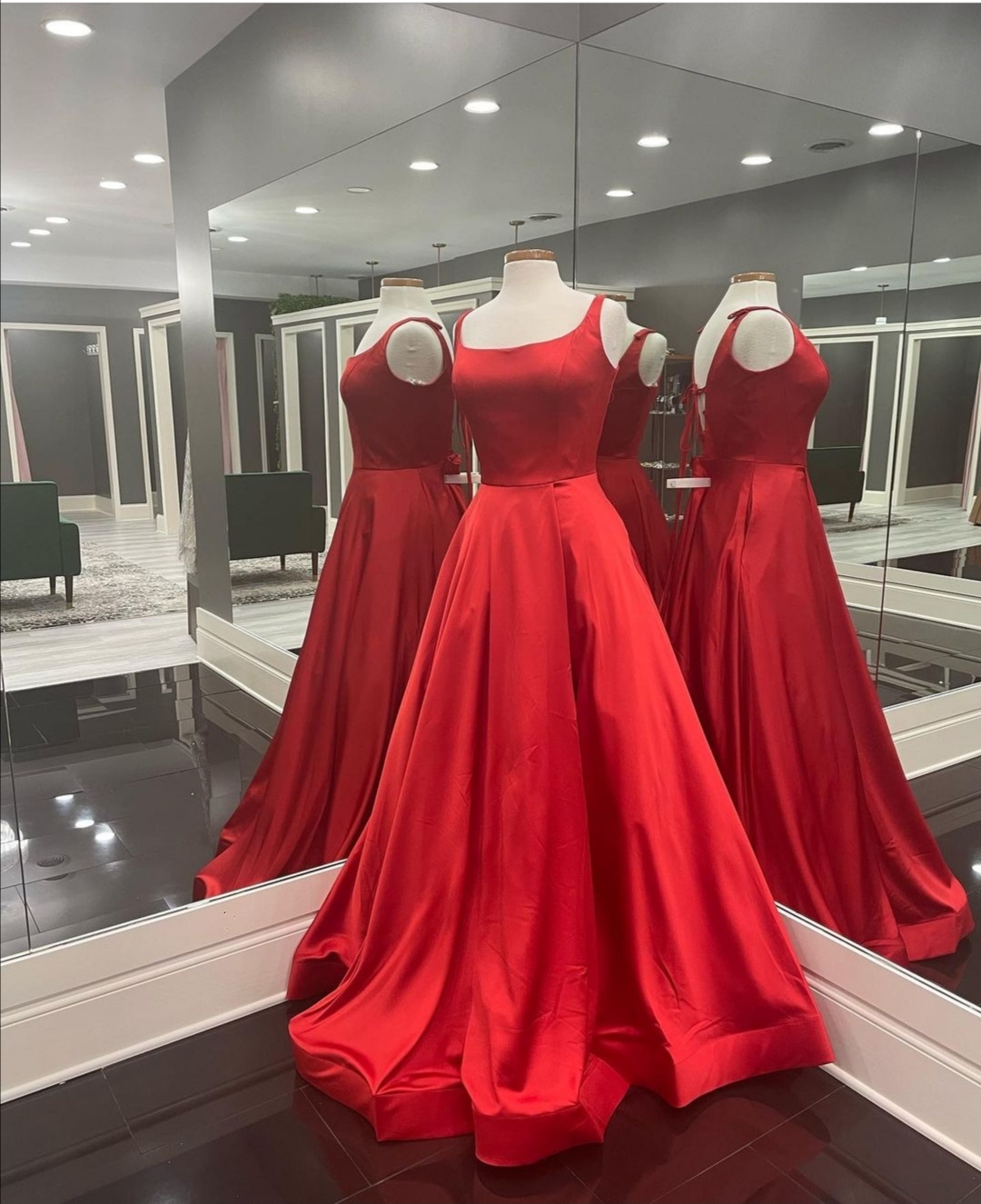 Square Neck Red Satin Long Prom Dress With Open Back on Luulla