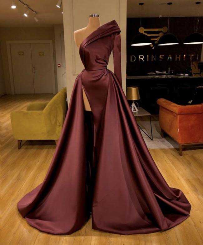 One Shoulder Slit Pageant Dress With Detachable Overlay Skirt on Luulla