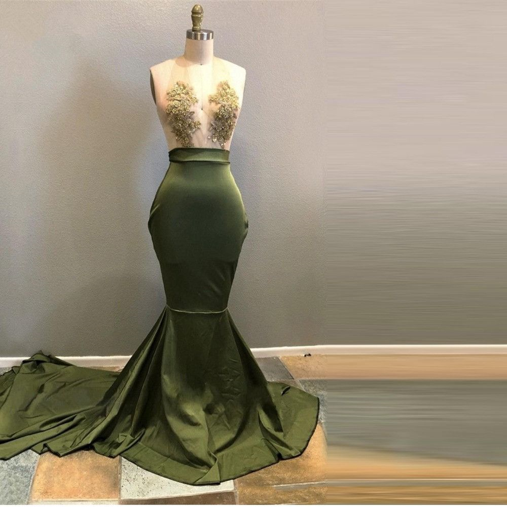 Appliqued Sheer Neck Mermaid Prom Dress on Luulla