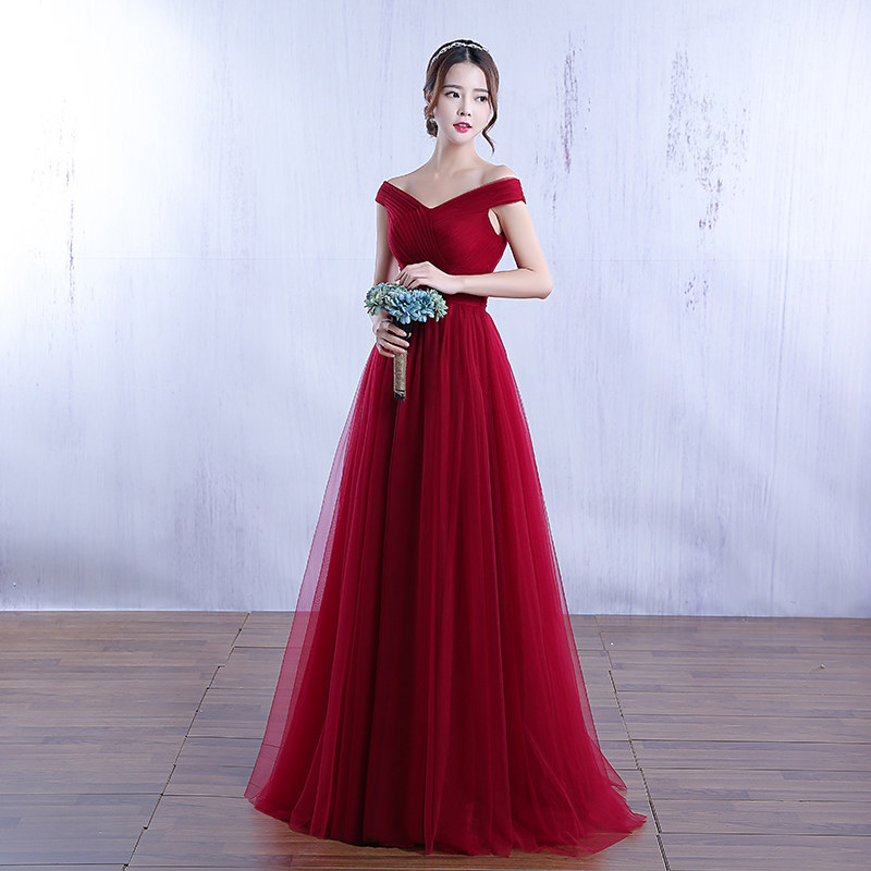 Off Shoulder Dark Red Tulle Long Formal Dresses Evening Gowns on Luulla