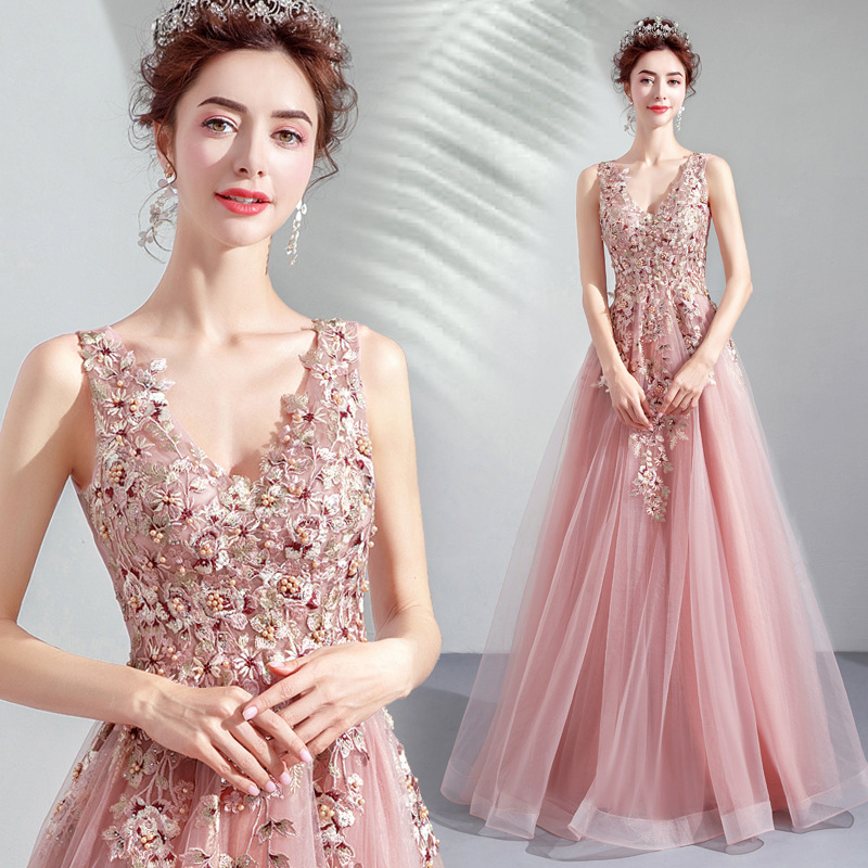 V Neck Long Formal Dress With Beaded Embroidery on Luulla
