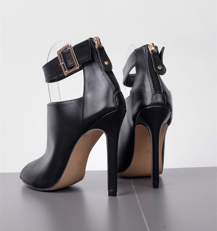 Peep Toe Buckle Decor Ankle Strap Black Women Platform Boots Shoes on ...