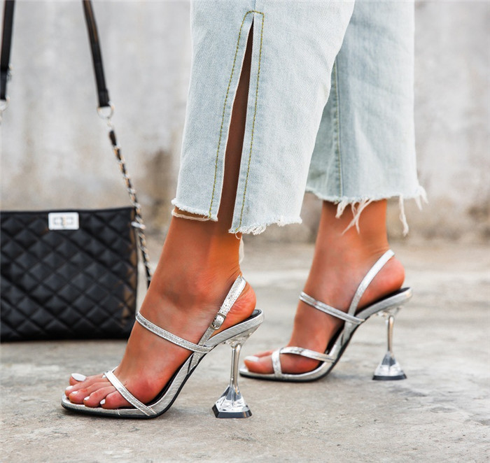 Pyramid Heels Silver Women Sandals on Luulla