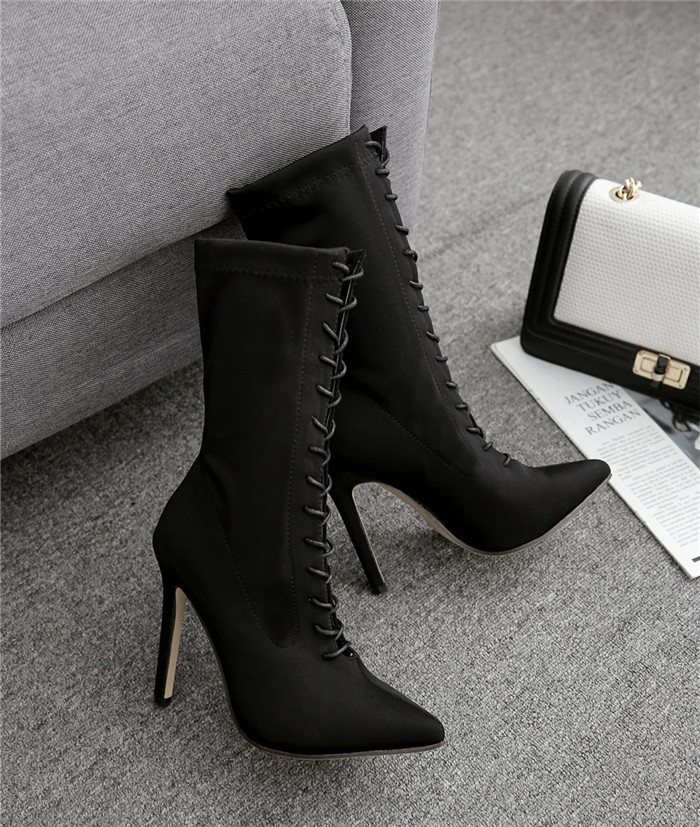 Lace-up Front Stiletto Heeled Ankle Boots on Luulla