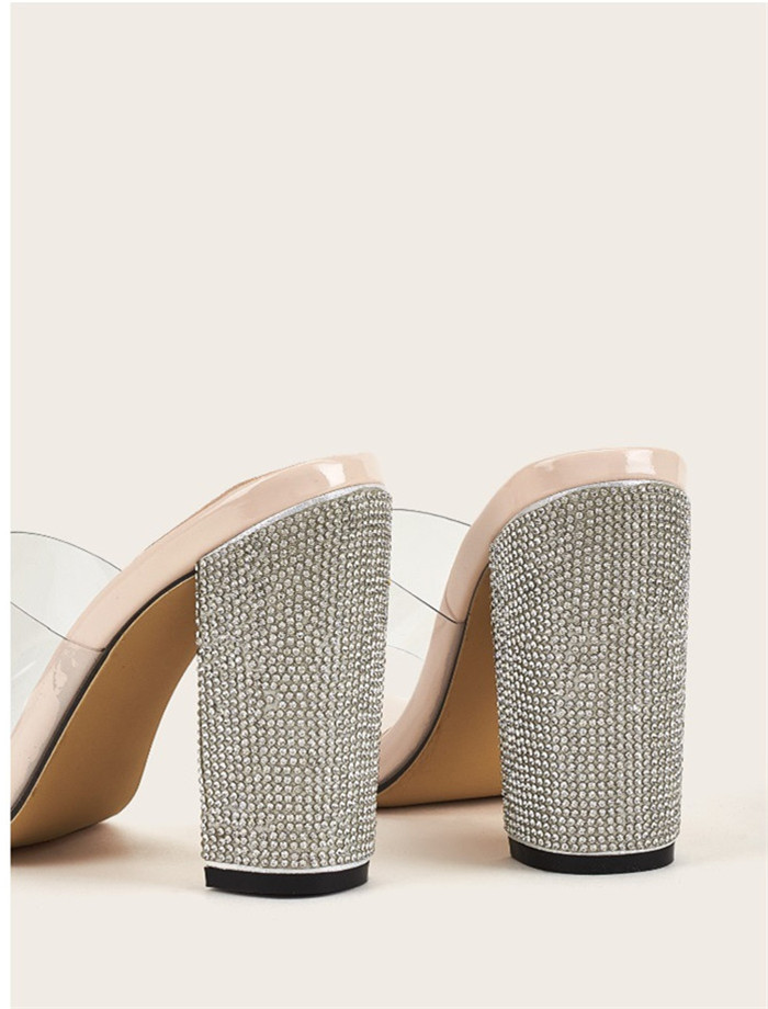 Rhinestones Decored Heel Mule Sandals on Luulla
