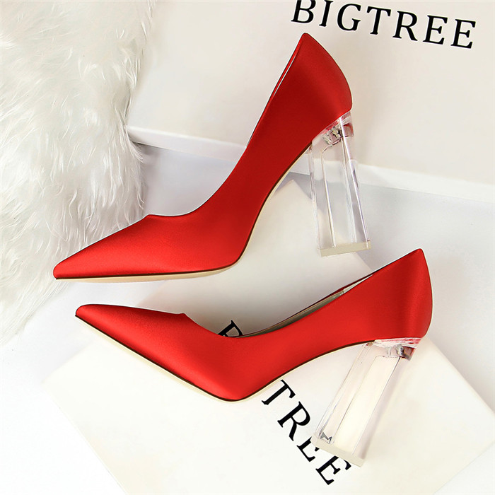 Point Toe Clear Chunky Heeled Pumps on Luulla