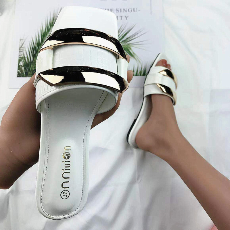 Croc Embossed White Flats Slides on Luulla