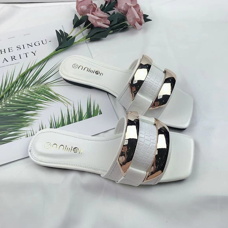 Croc Embossed White Flats Slides on Luulla