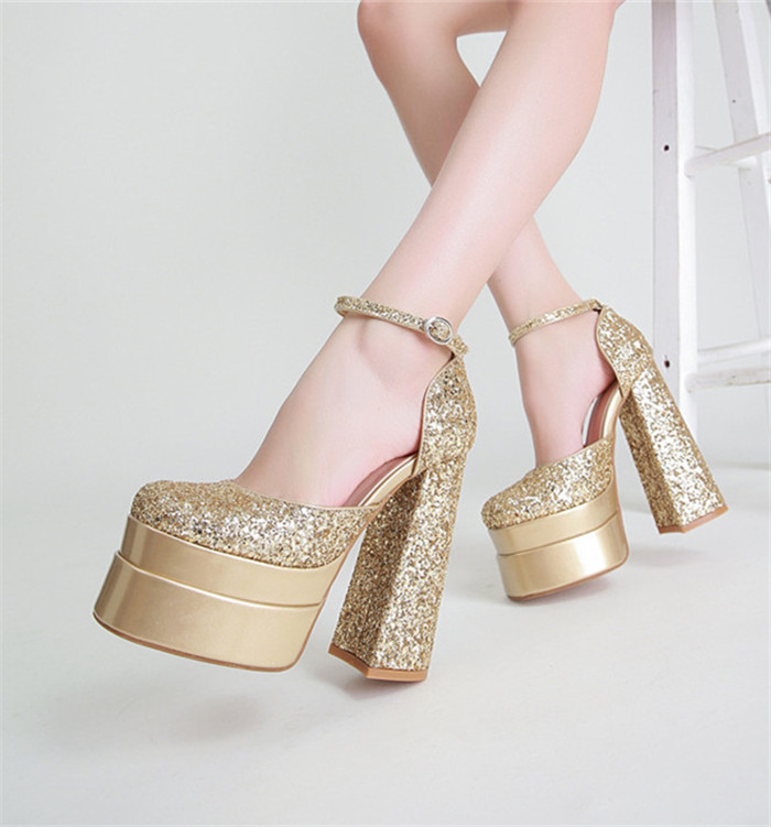 Ankle Strap Gold Platform Sandals on Luulla