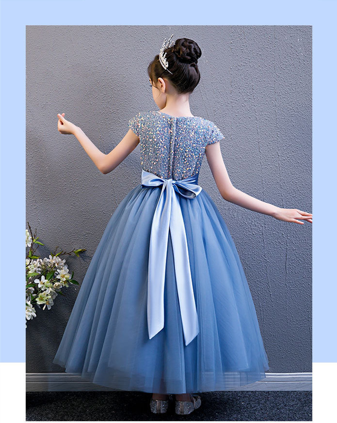 Cap Sleeves Blue Girl Formal Dress on Luulla