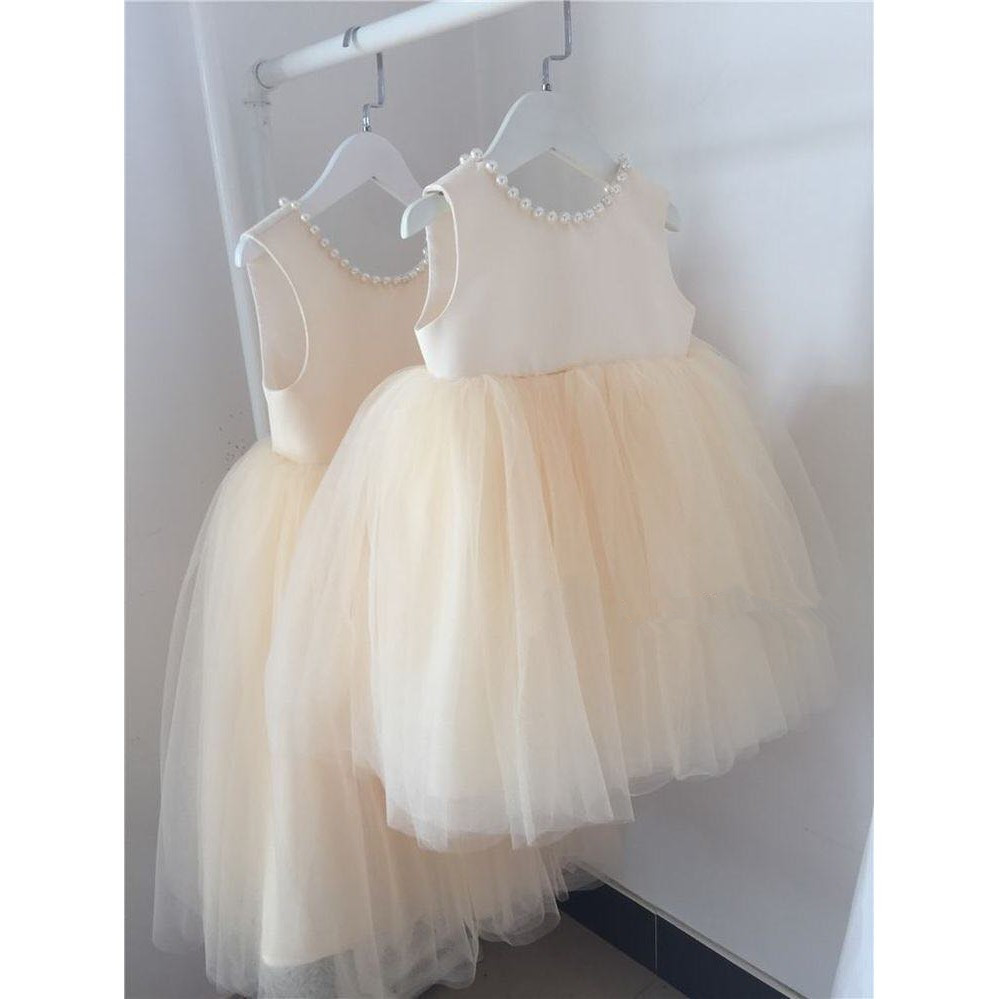 Beige Flower Girl Dress With Faux Pearl on Luulla