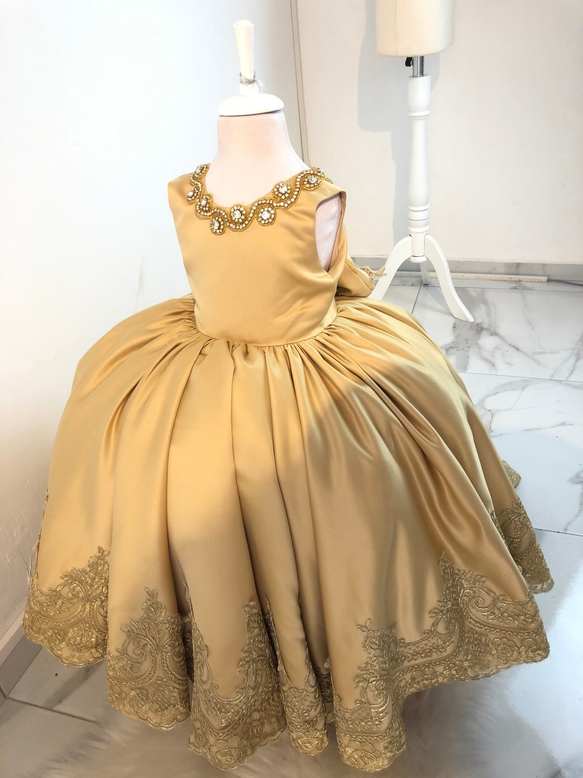 Gold Formal Flower Girl Dess For Special Occasion Bridesmaid Pageant ...