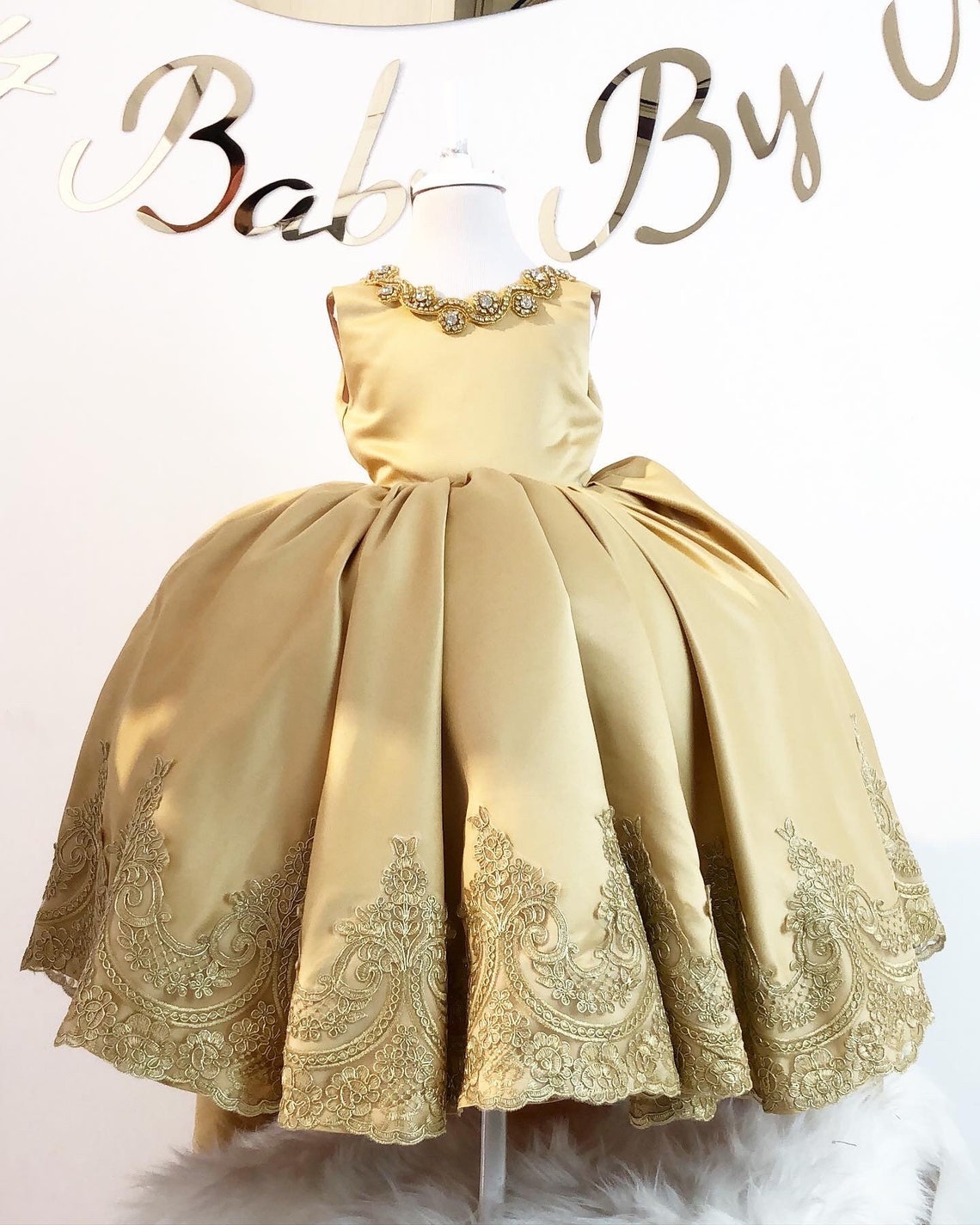 Gold Formal Flower Girl Dess For Special Occasion Bridesmaid Pageant ...