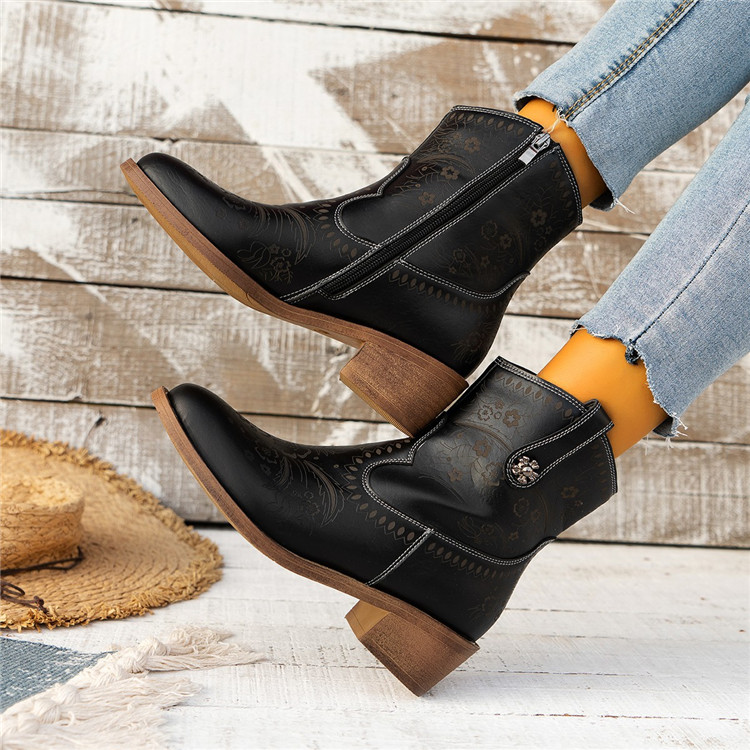 Side Zipper Black Women Ankle Boots on Luulla