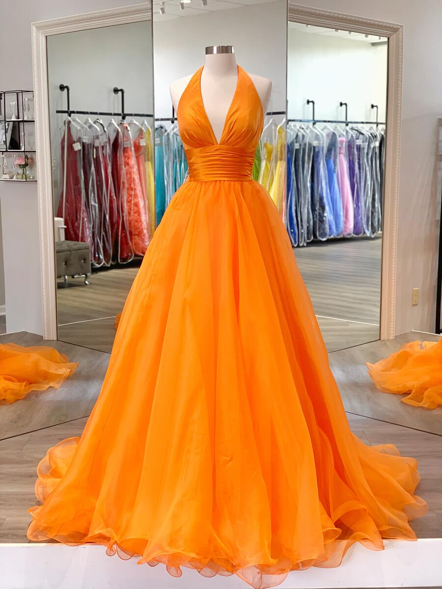 Halter Tangerine Organza Prom Dress on Luulla