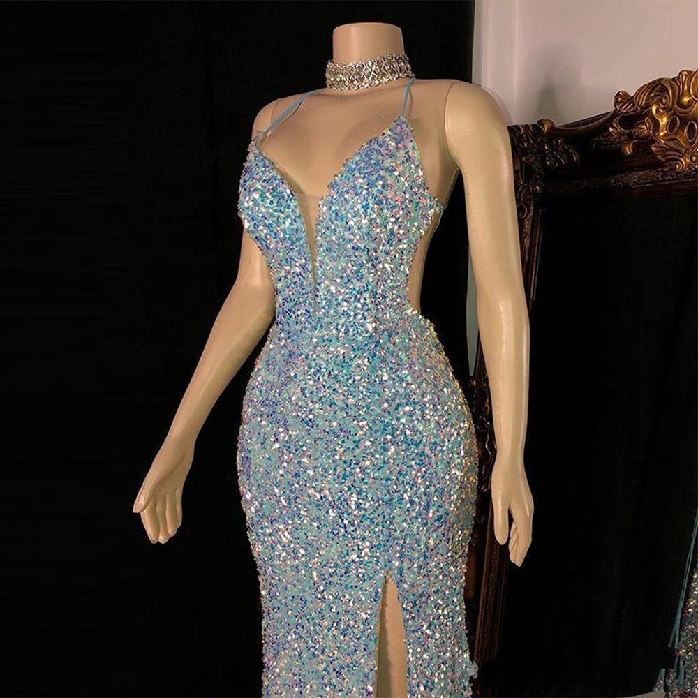 Backless Sequin Prom Dress With Spaghetti Tie Strap on Luulla