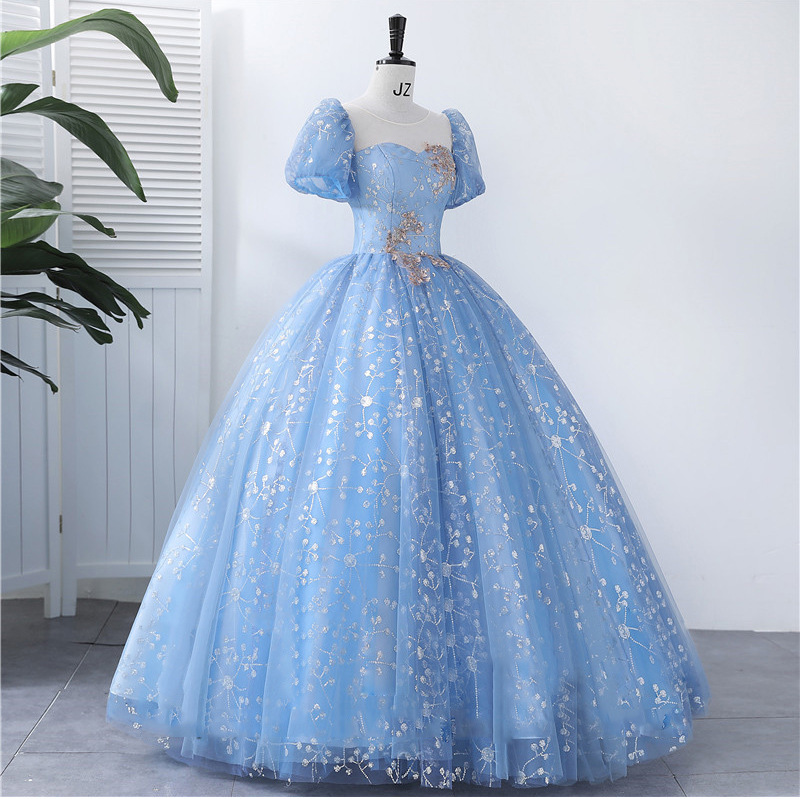 Latern Sleeves Blue Ball Pageant Dress on Luulla