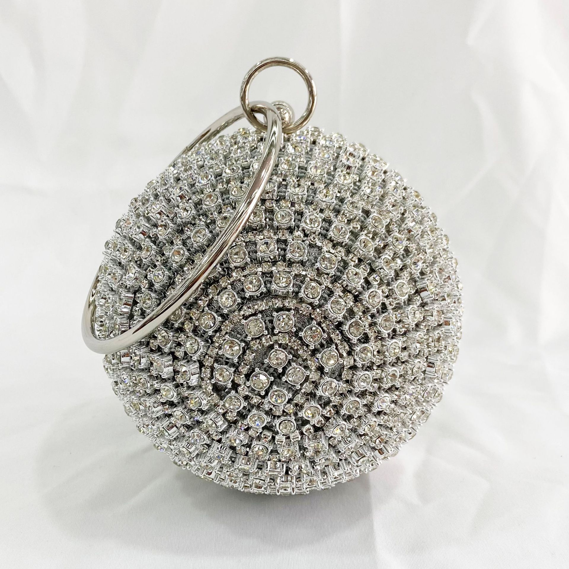Luxurious Golden Crystal Sphere Clutch With Elegant Ring Handle on Luulla