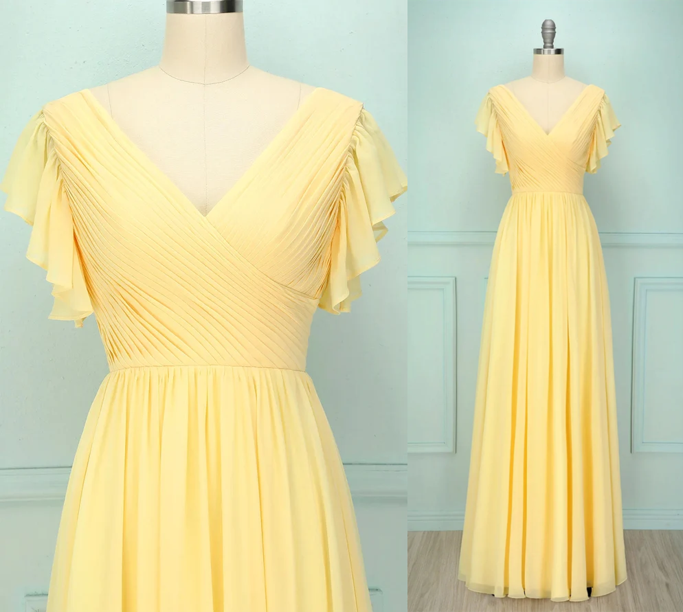 Long Chiffon Yellow Bridemaids Dress Wedding Party on Luulla