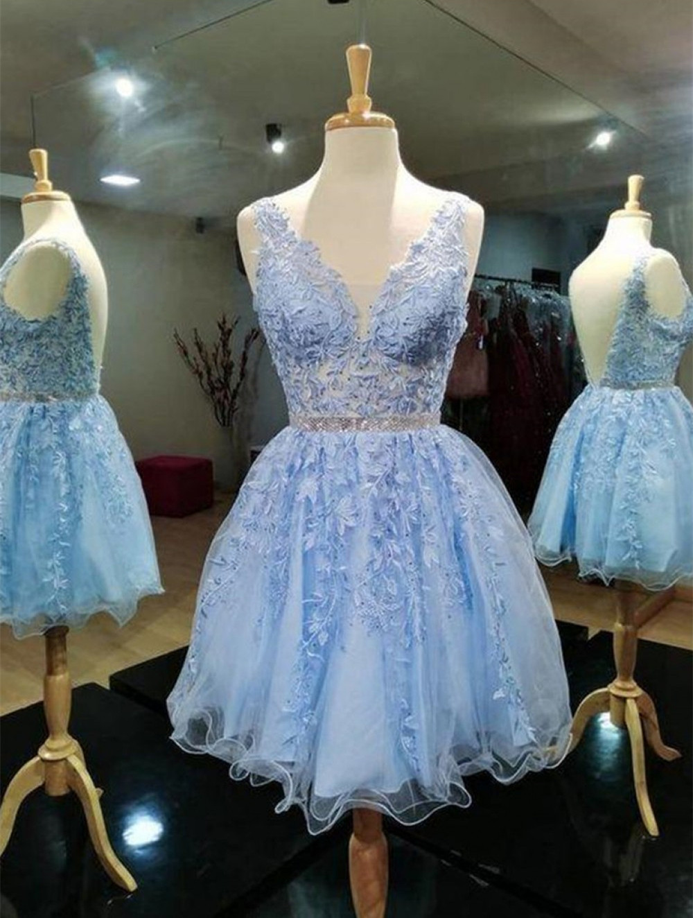 Blue Lace Short Graduation Dress on Luulla