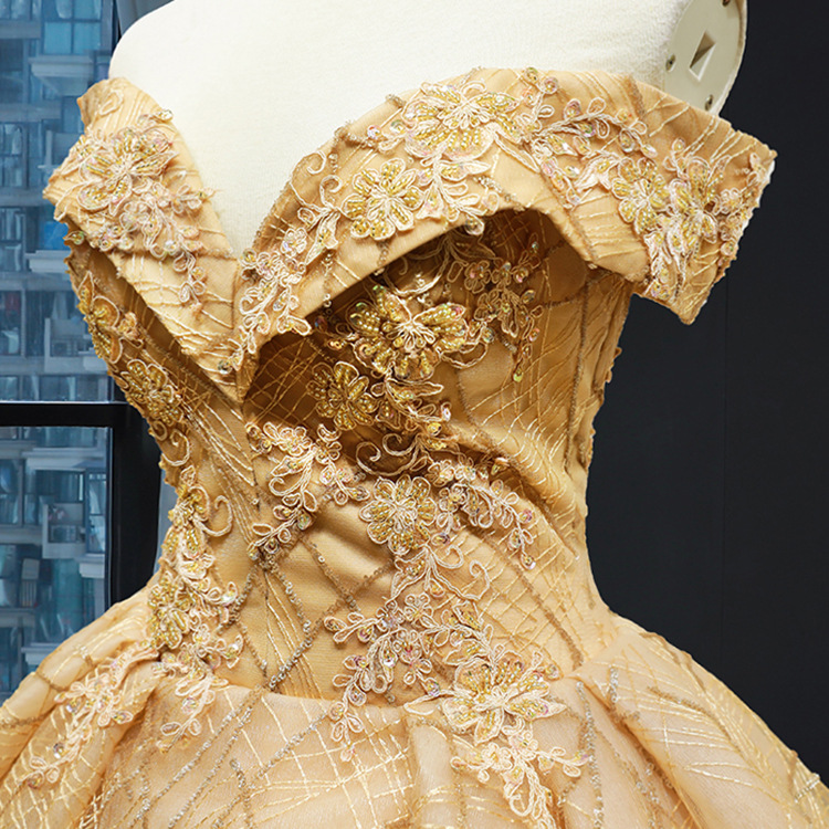 Off Shoulder Glitter Gold Pageant Dress Evening Gown on Luulla