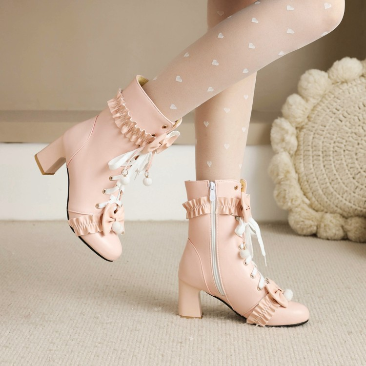 Ruffle Detailed Pink Ankle Boots on Luulla