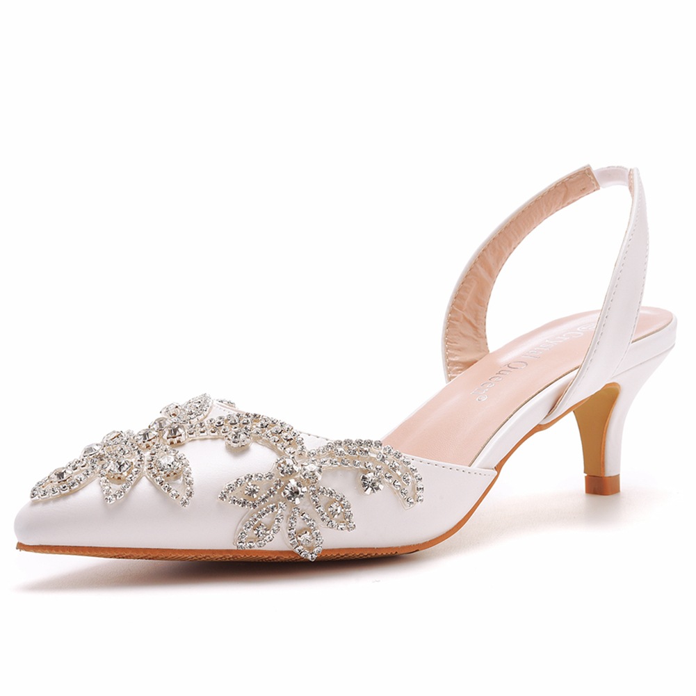 Sling Back Rhinestones Embellished Kittken Heel Shoes on Luulla