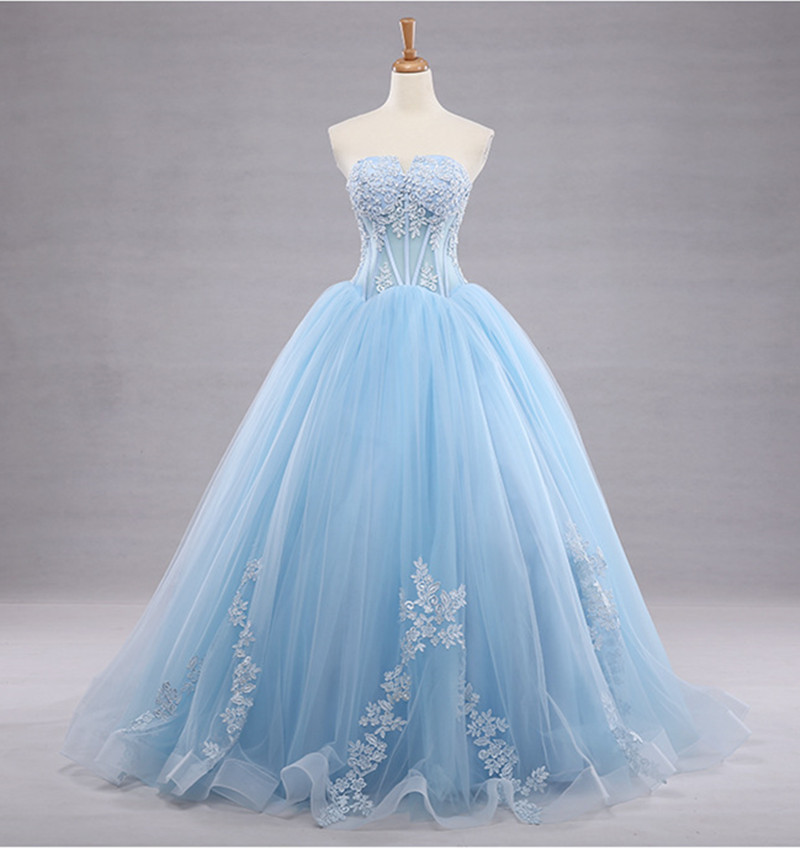 Sleeveless Blue Ball Gown Pageant Dress on Luulla