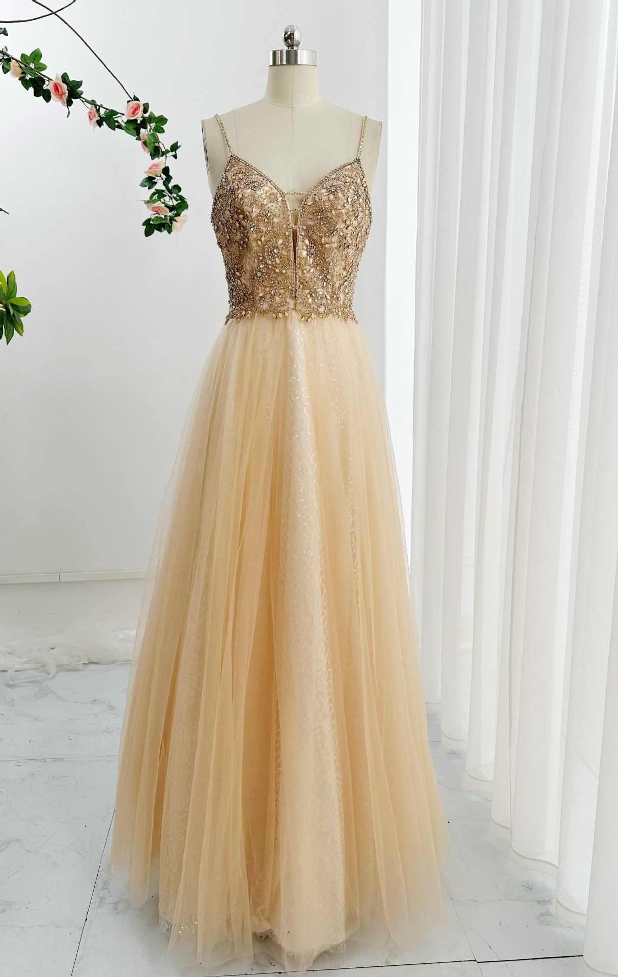Champagne Prom Dress With Beaded Bodice on Luulla