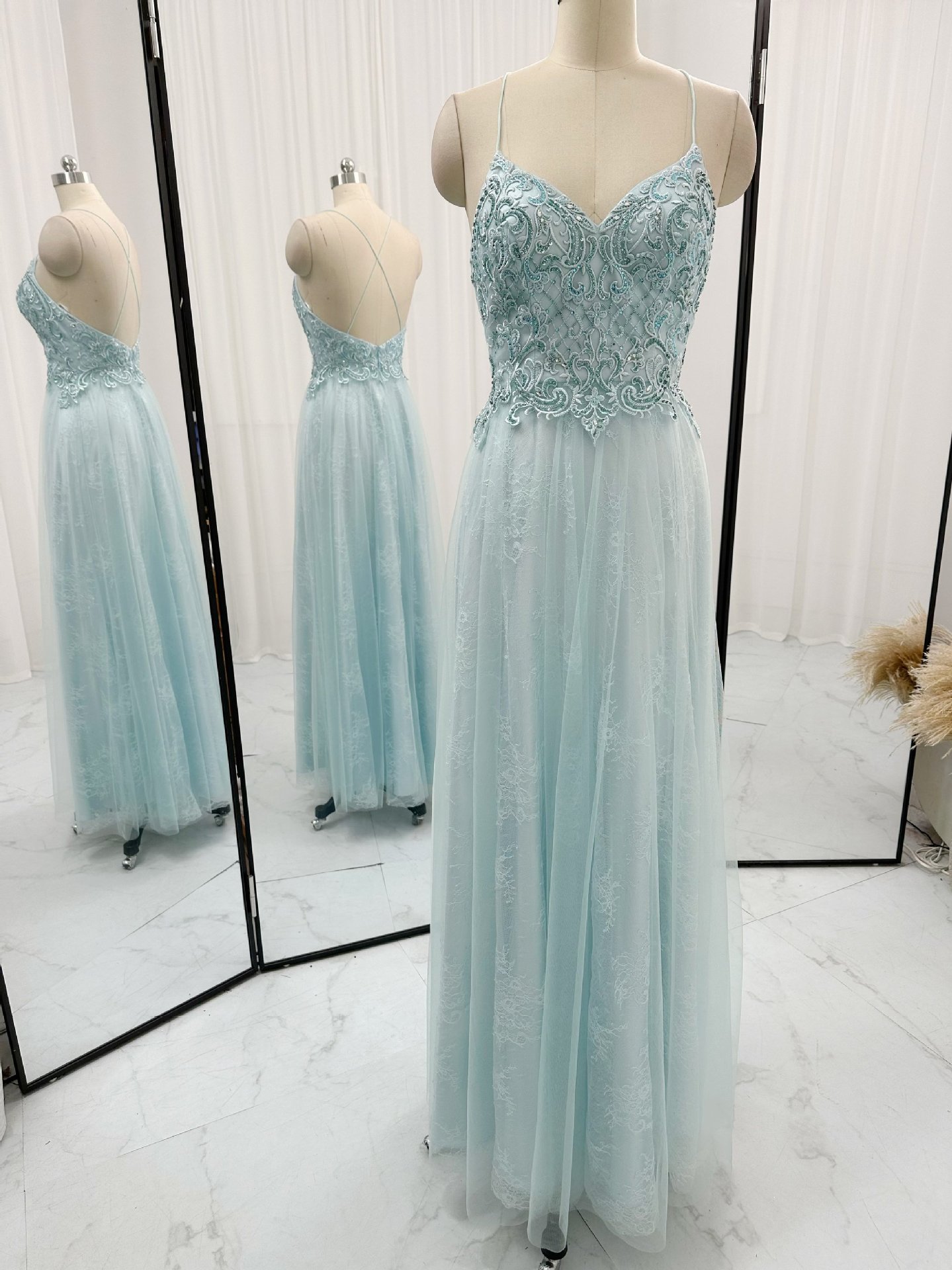 Floor Length Light Blue Prom Dress on Luulla