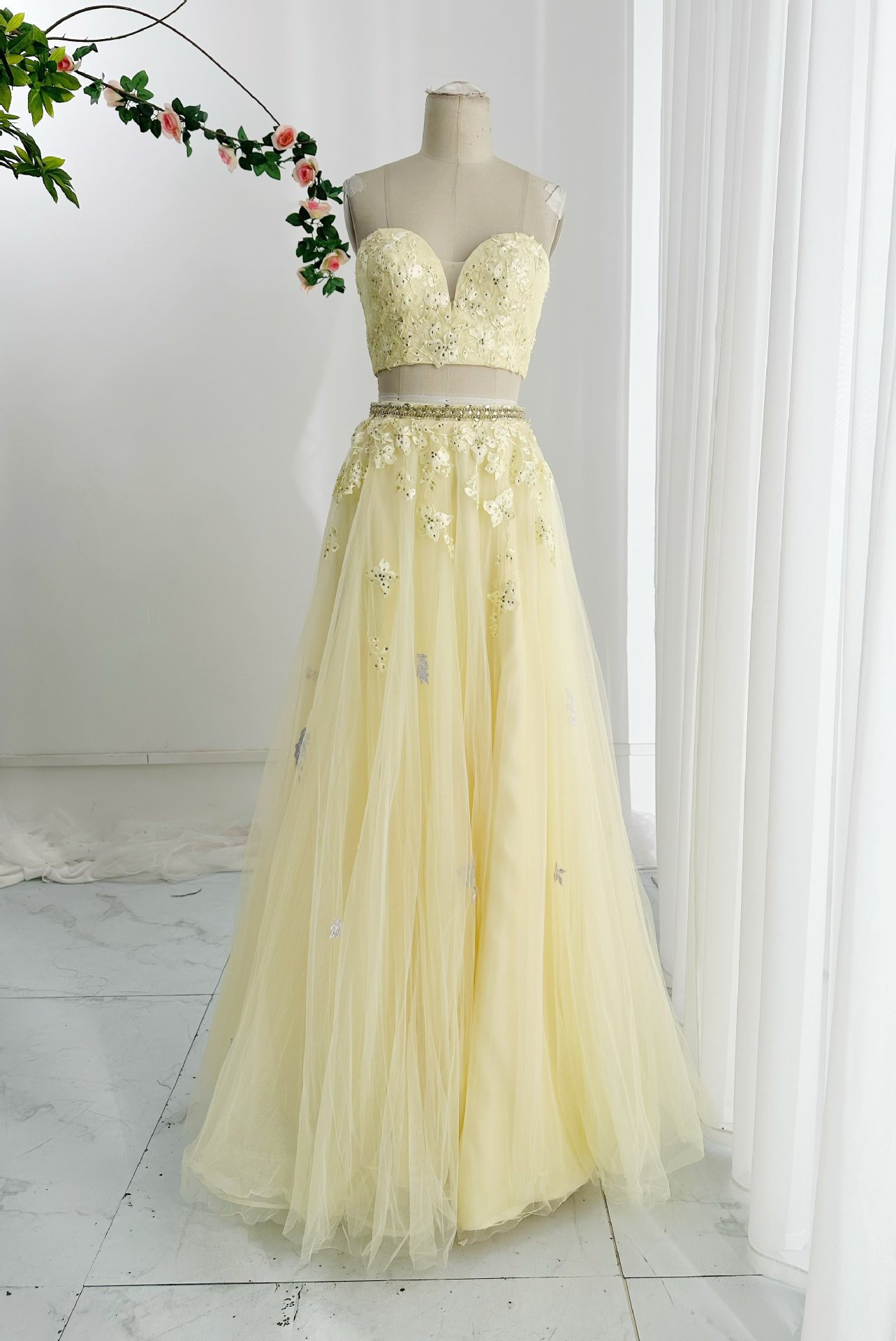 Lace Prom Dresses Long 2025 Vivid Yellow 2 Piece Prom Dress on Luulla