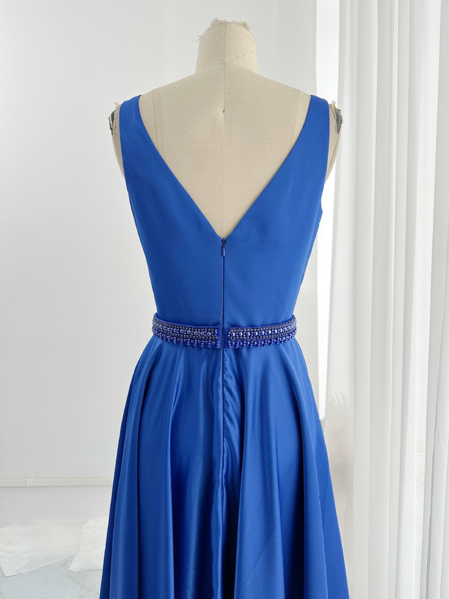 Plunging Neck Royal Blue Satin Prom Dress on Luulla
