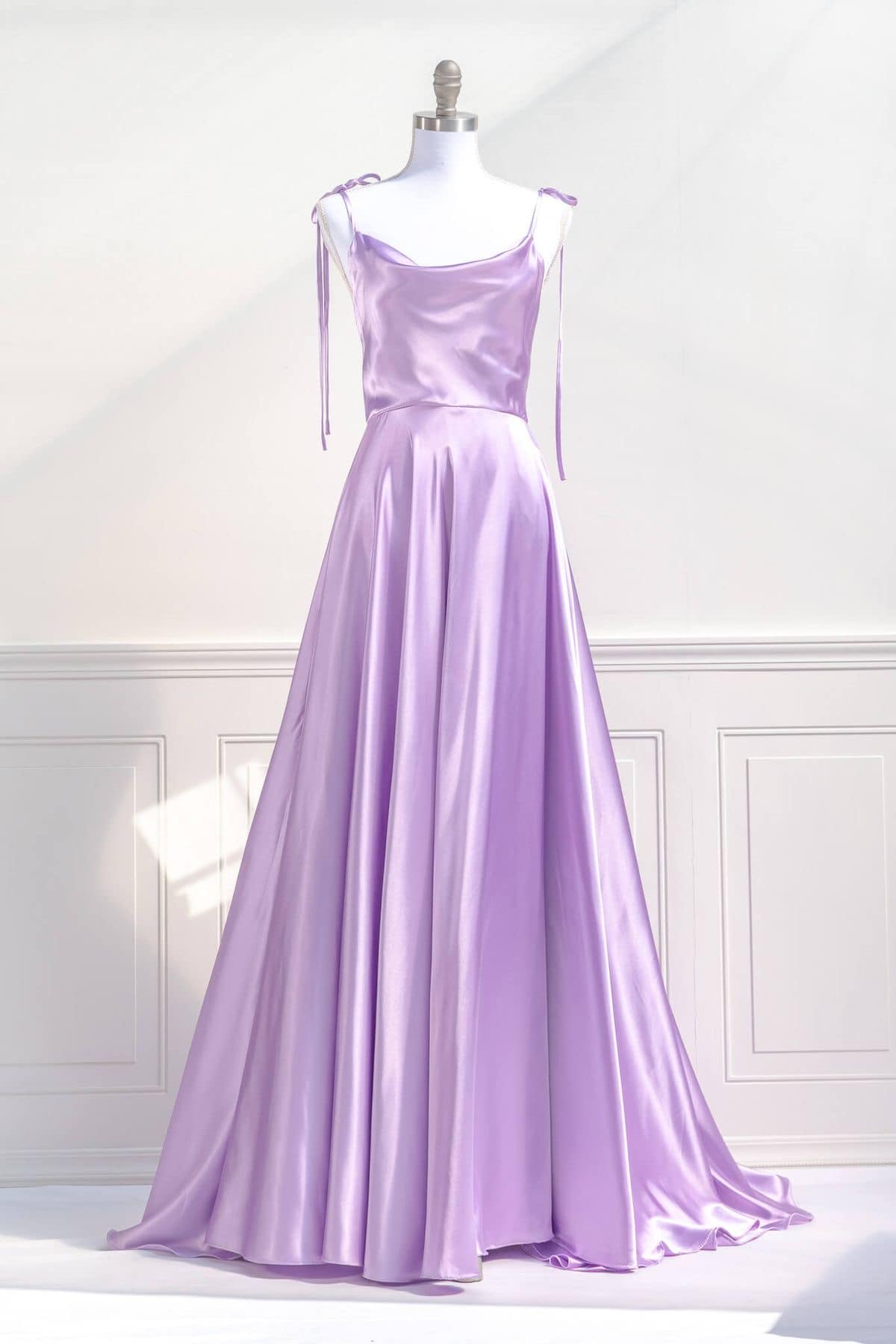 Lilac Purple Satin Prom Dresses Long For Women 2025 Cowl Neck Lavender ...