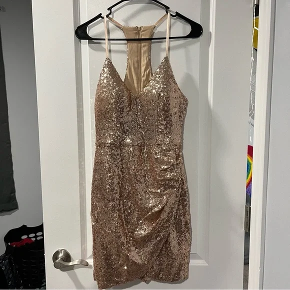 Champagne Gold Sequin Short Party Dress Outlets on Luulla