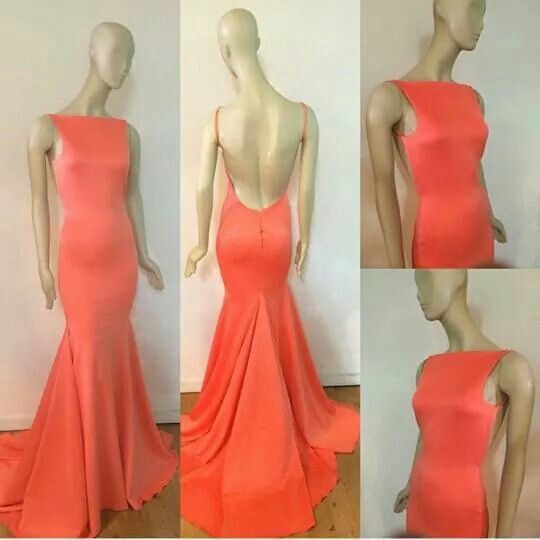 Tangerine Backless Mermaid Prom Party Dress Evening Gown on Luulla