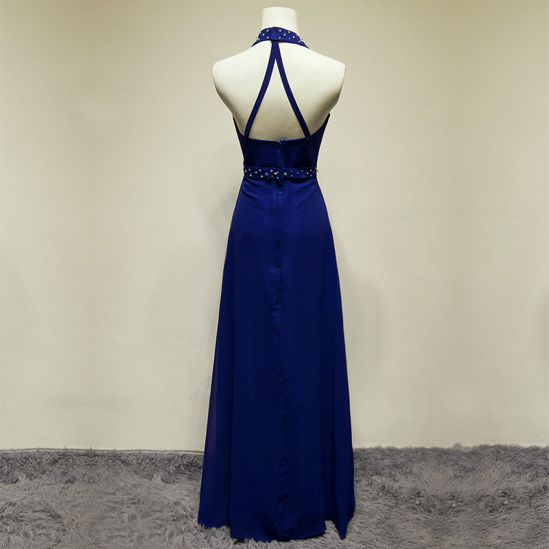 Royal Blue Strappy Halter Prom Dress With Beads on Luulla