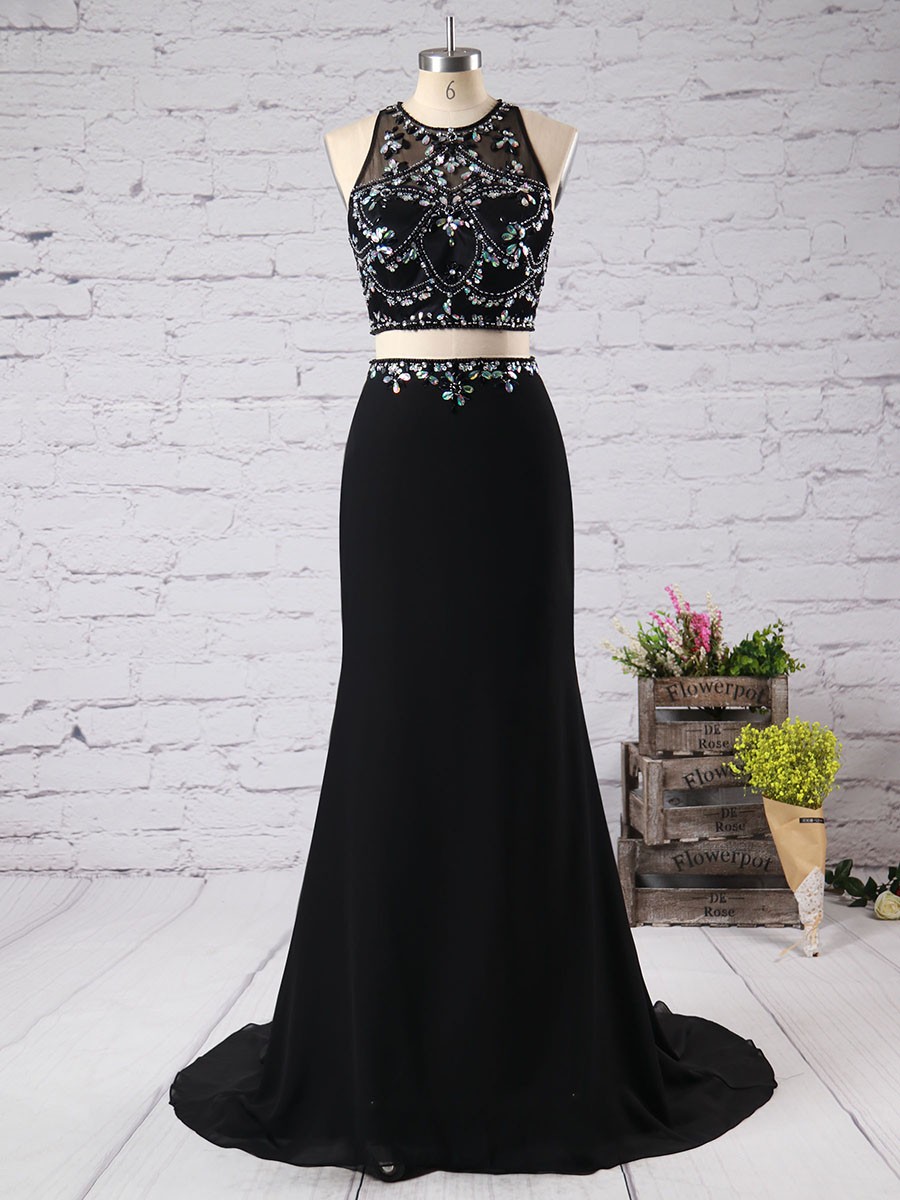 Round Neck Black 2 Pieces Prom Dress on Luulla